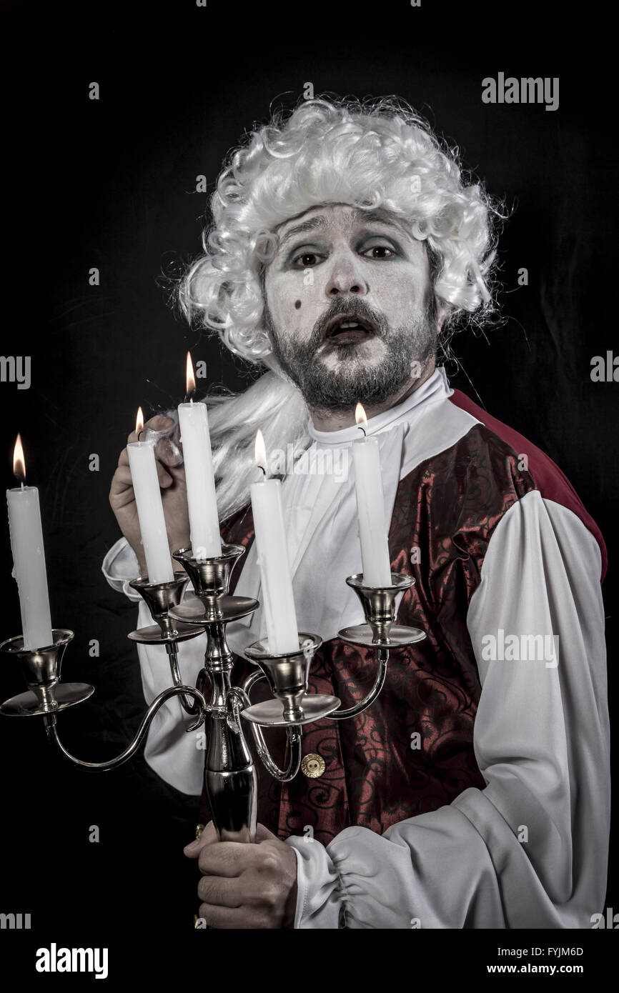 gentleman rococo era wig, chandelier with candles Stock Photo - Alamy