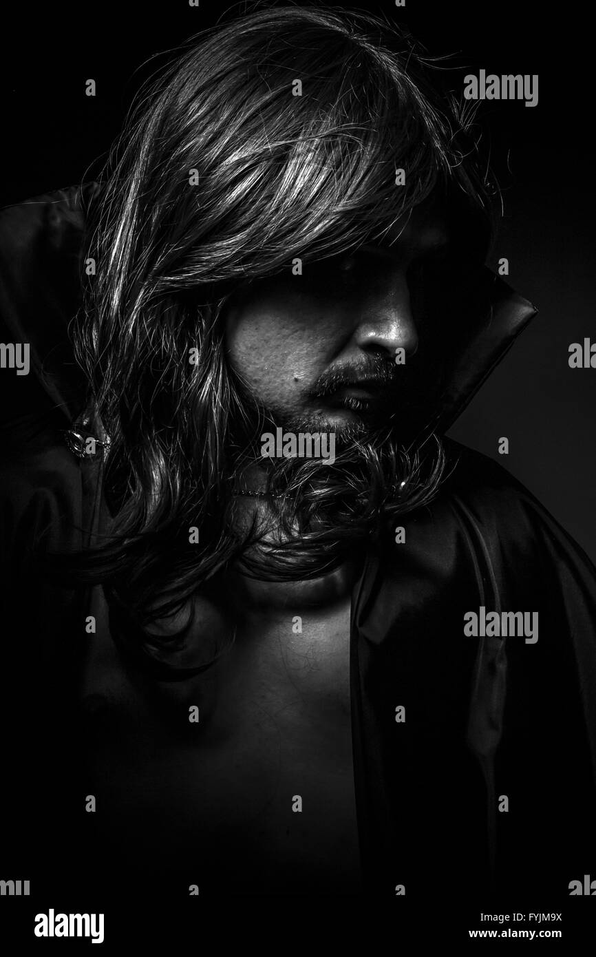 Vampire, Male model, evil, blind, fallen angel of death Stock Photo - Alamy