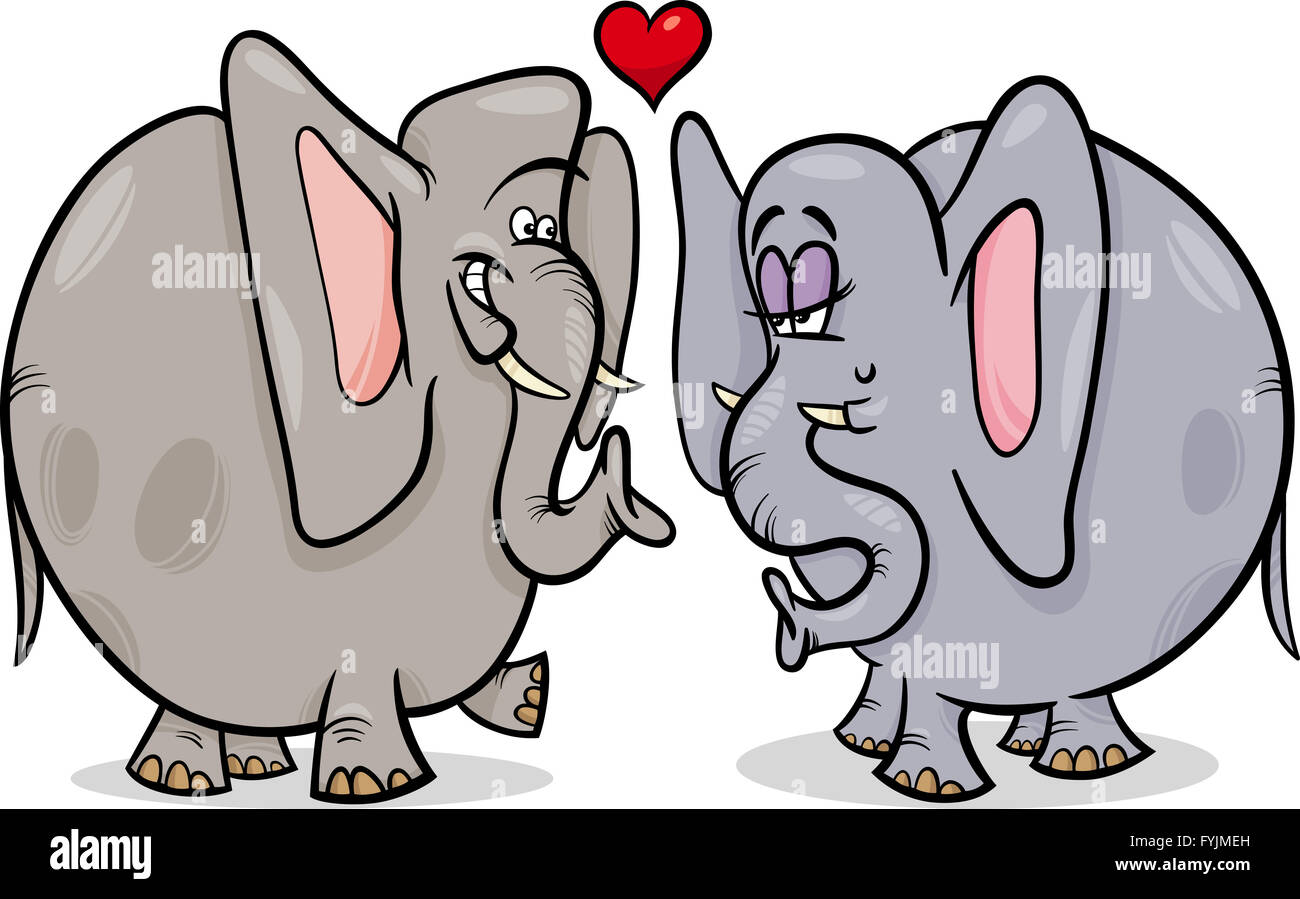 elephants in love cartoon illustration Stock Photo - Alamy