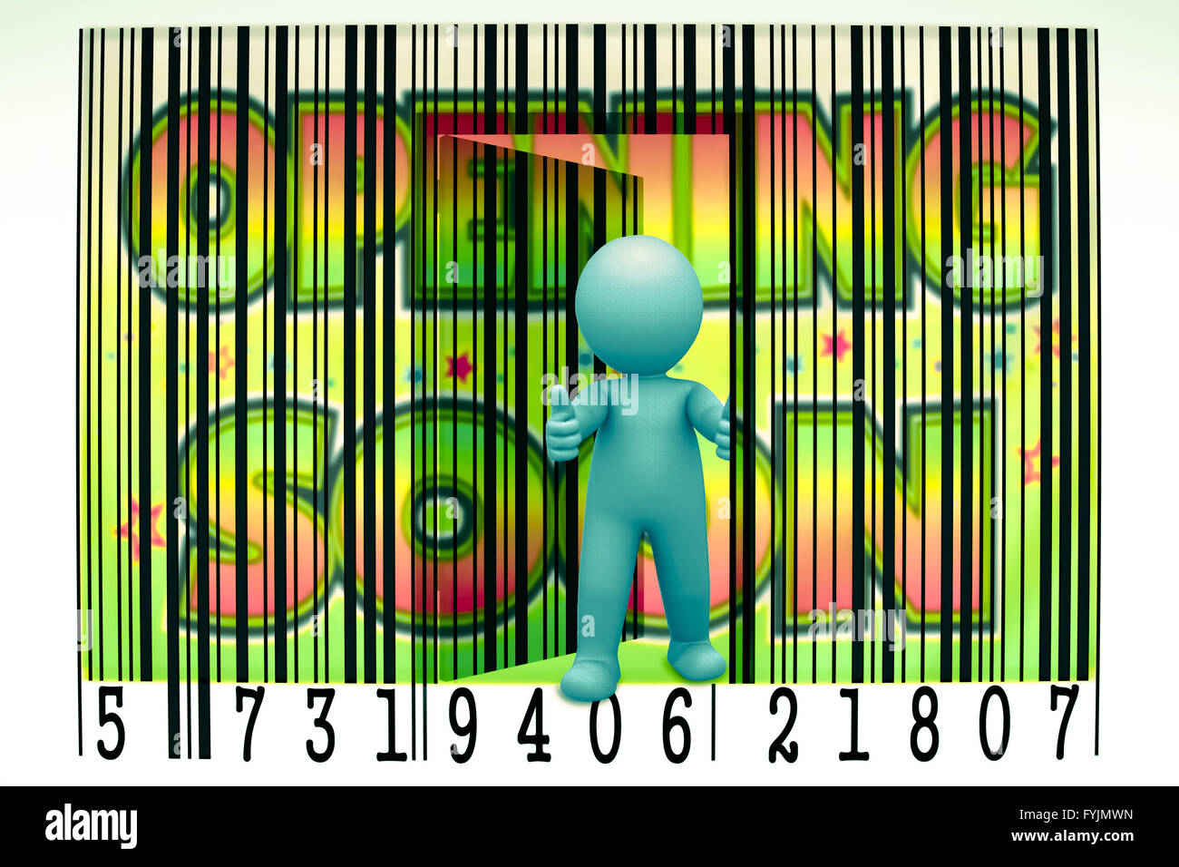 Puppet opens a bar code, Concept Stock Photo - Alamy