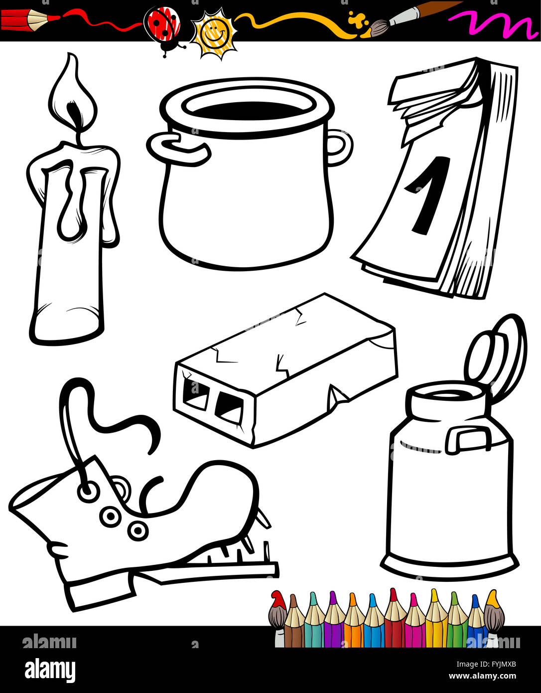 objects cartoon set for coloring book Stock Photo - Alamy