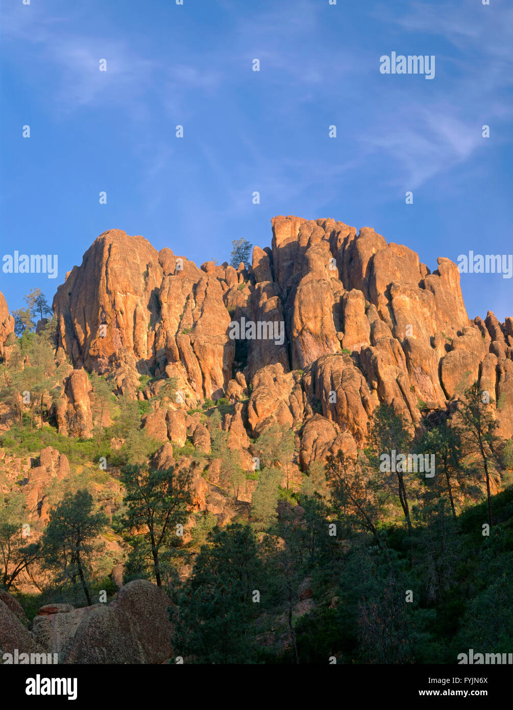 USA, California, Pinnacles National Park, Sunrise highlights spires and ...