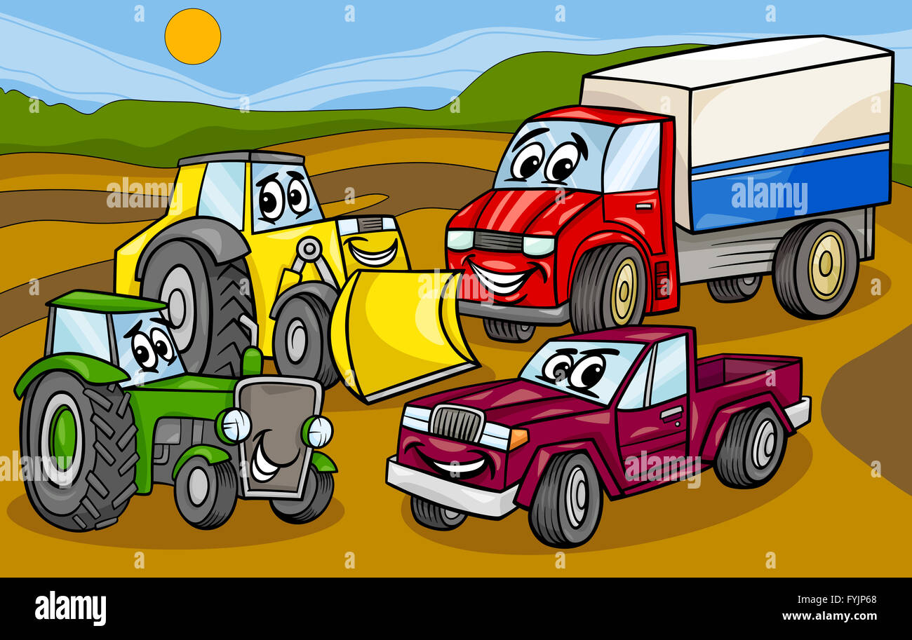 vehicles machines group cartoon illustration Stock Photo - Alamy