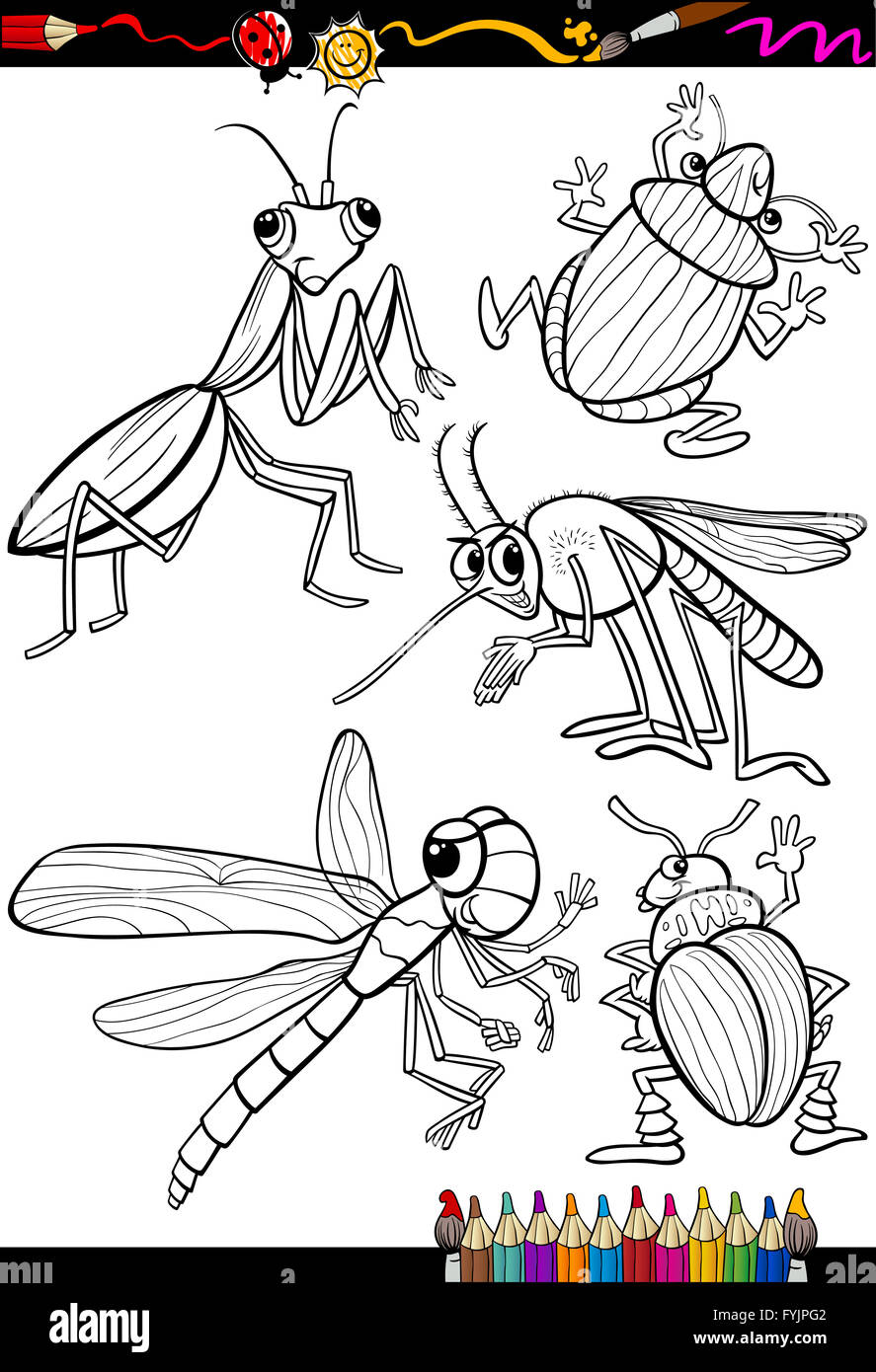 cartoon insects set for coloring book Stock Photo - Alamy