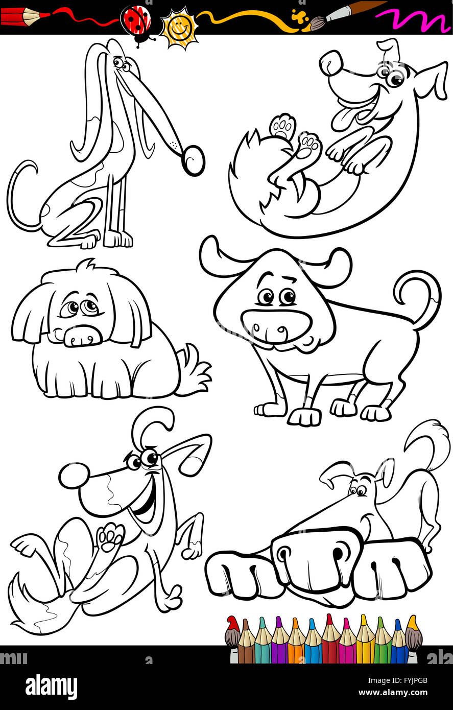cartoon dogs set for coloring book Stock Photo - Alamy