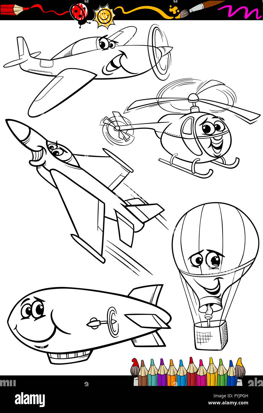 cartoon aircraft set for coloring book Stock Photo - Alamy
