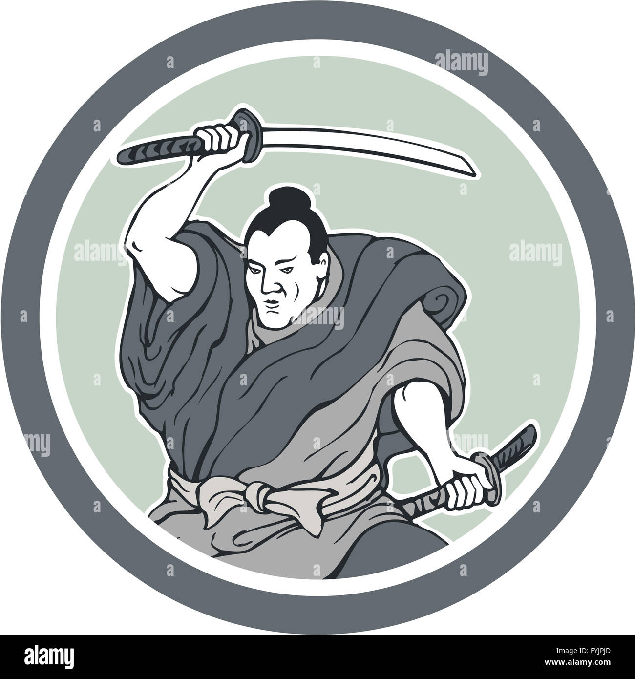 Samurai Warrior Wielding Katana Sword Circle Stock Photo - Alamy