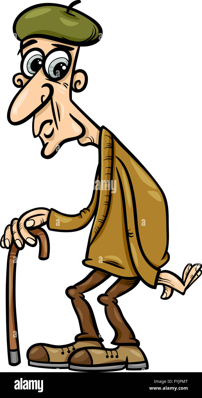 senior with cane cartoon illustration Stock Photo - Alamy