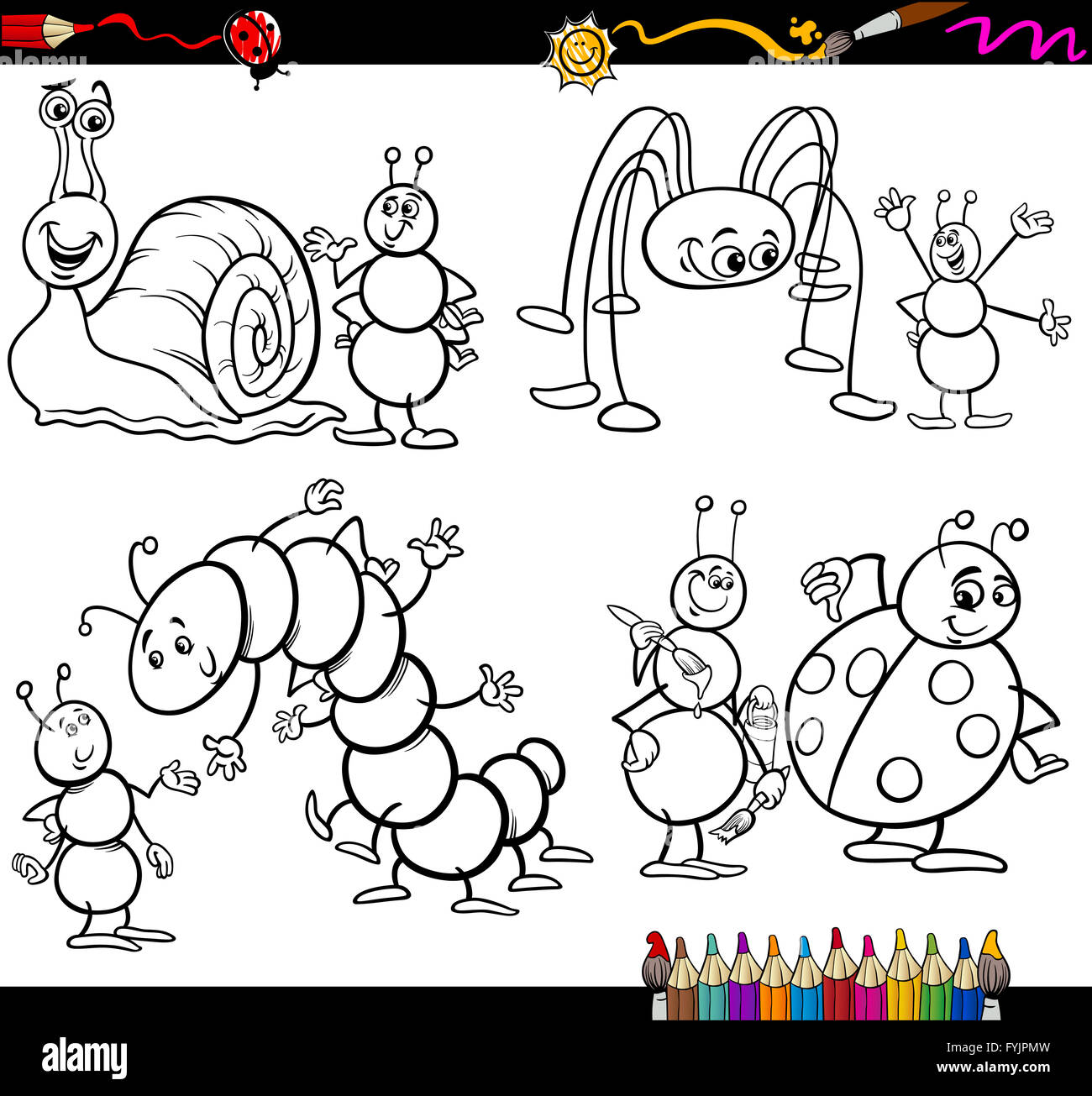 Funny insects set for coloring book hi-res stock photography and images ...