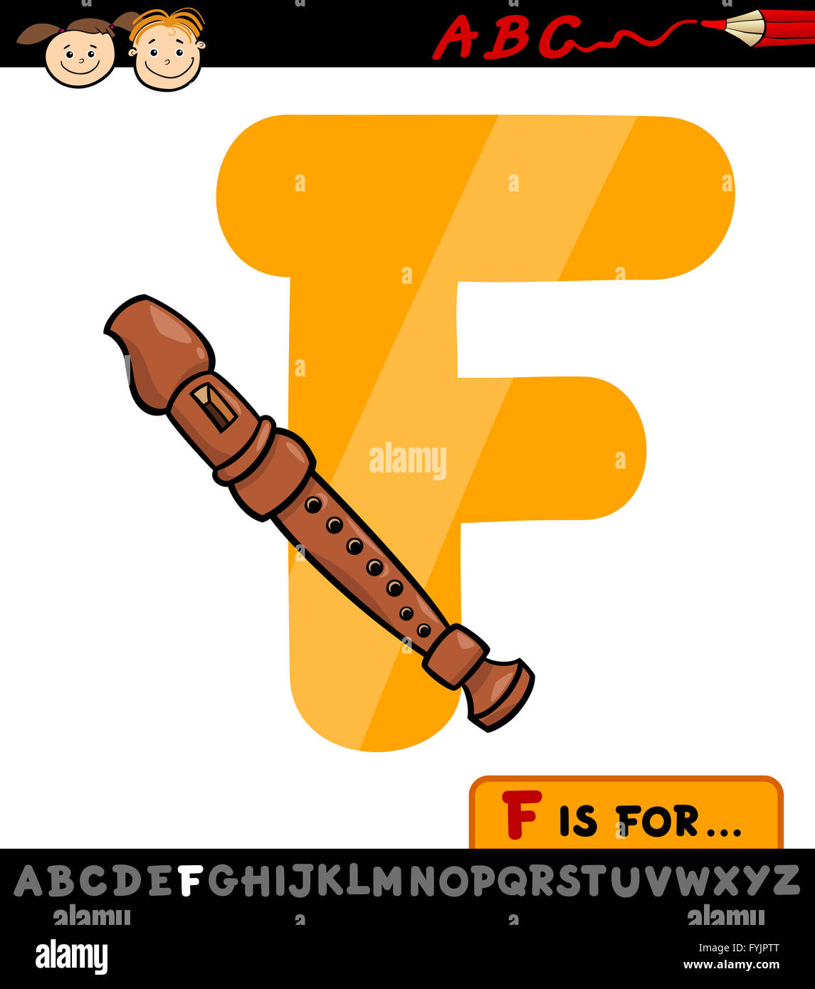 letter f with flute cartoon illustration Stock Photo - Alamy