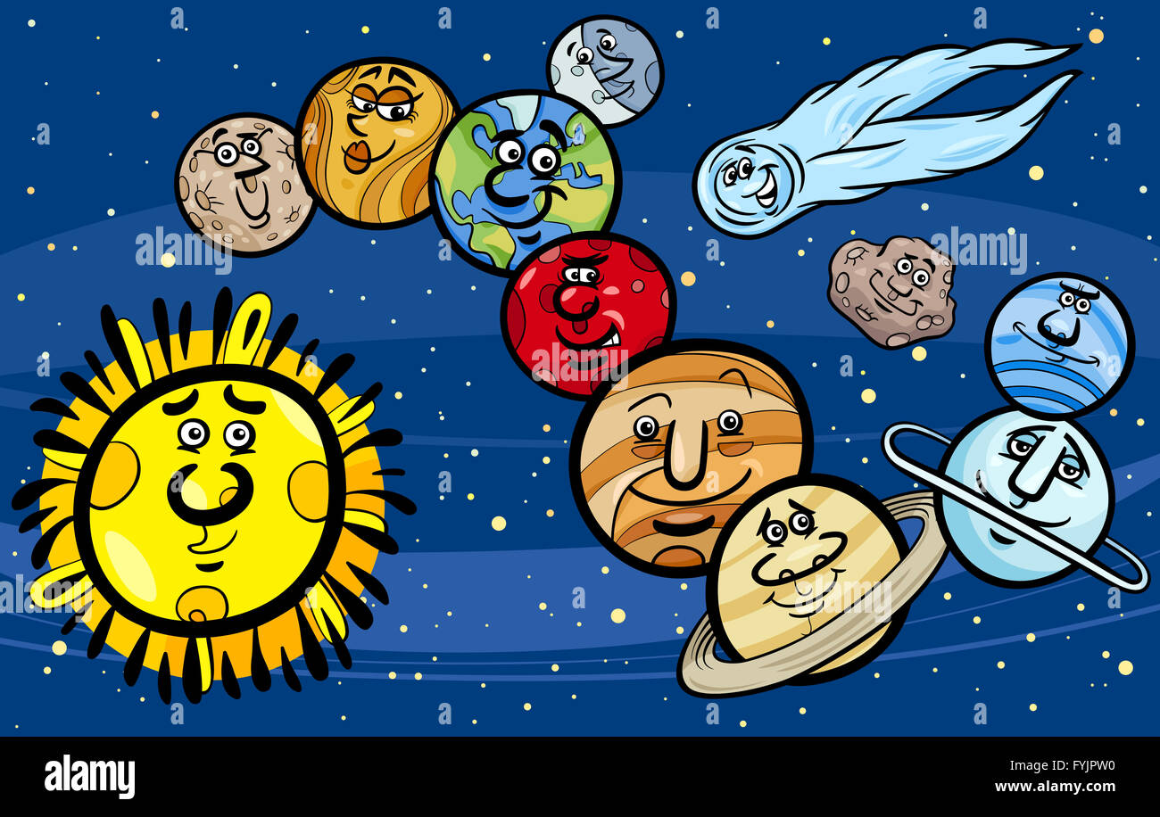 solar system planets cartoon illustration Stock Photo - Alamy