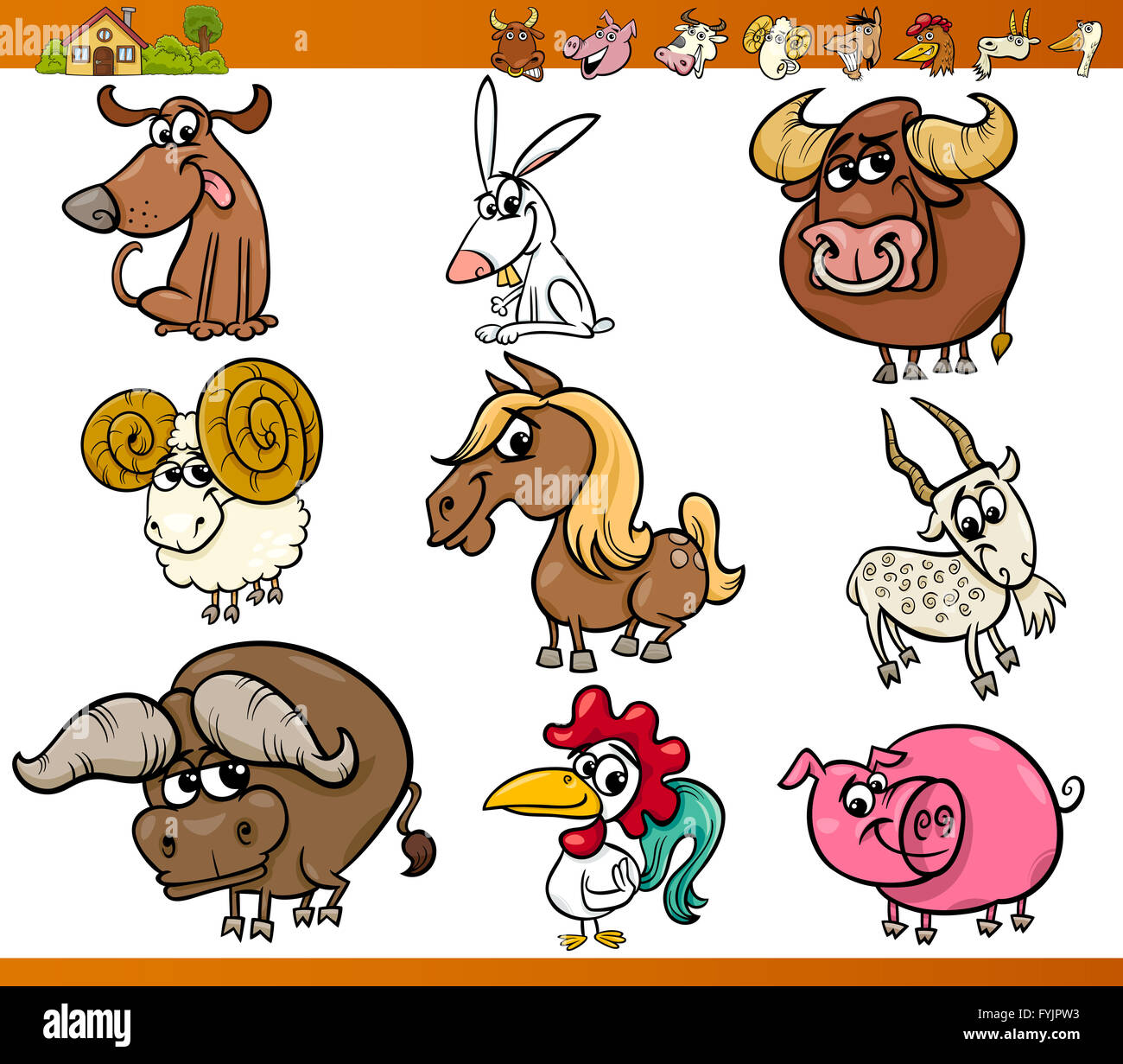 farm animals set cartoon illustration Stock Photo - Alamy