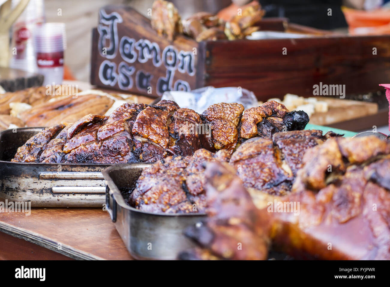 barbecue with sausages and lamb in a medieval fair, Spain Stock Photo ...