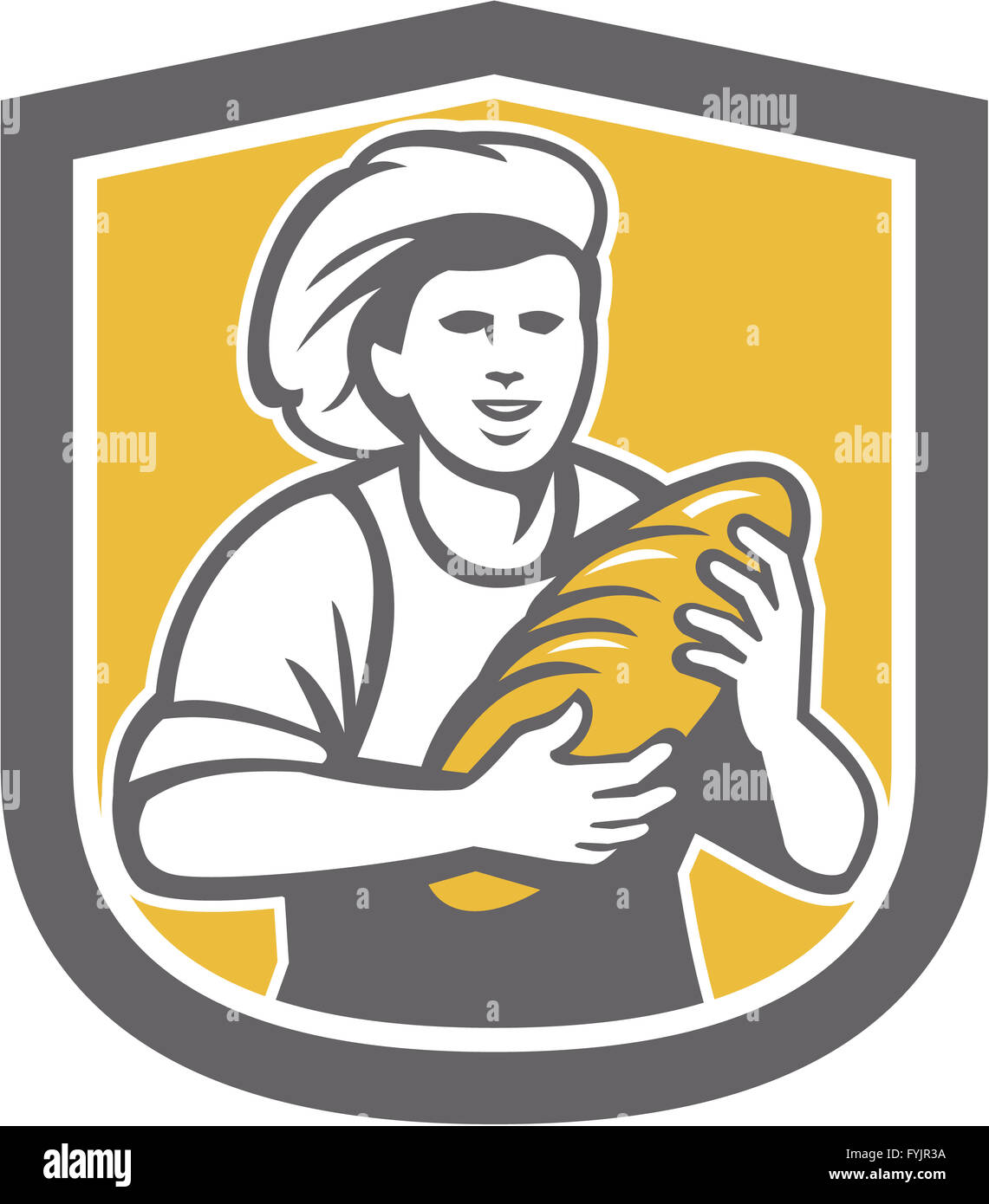 Female Baker Holding Bread Loaf Shield Stock Photo - Alamy