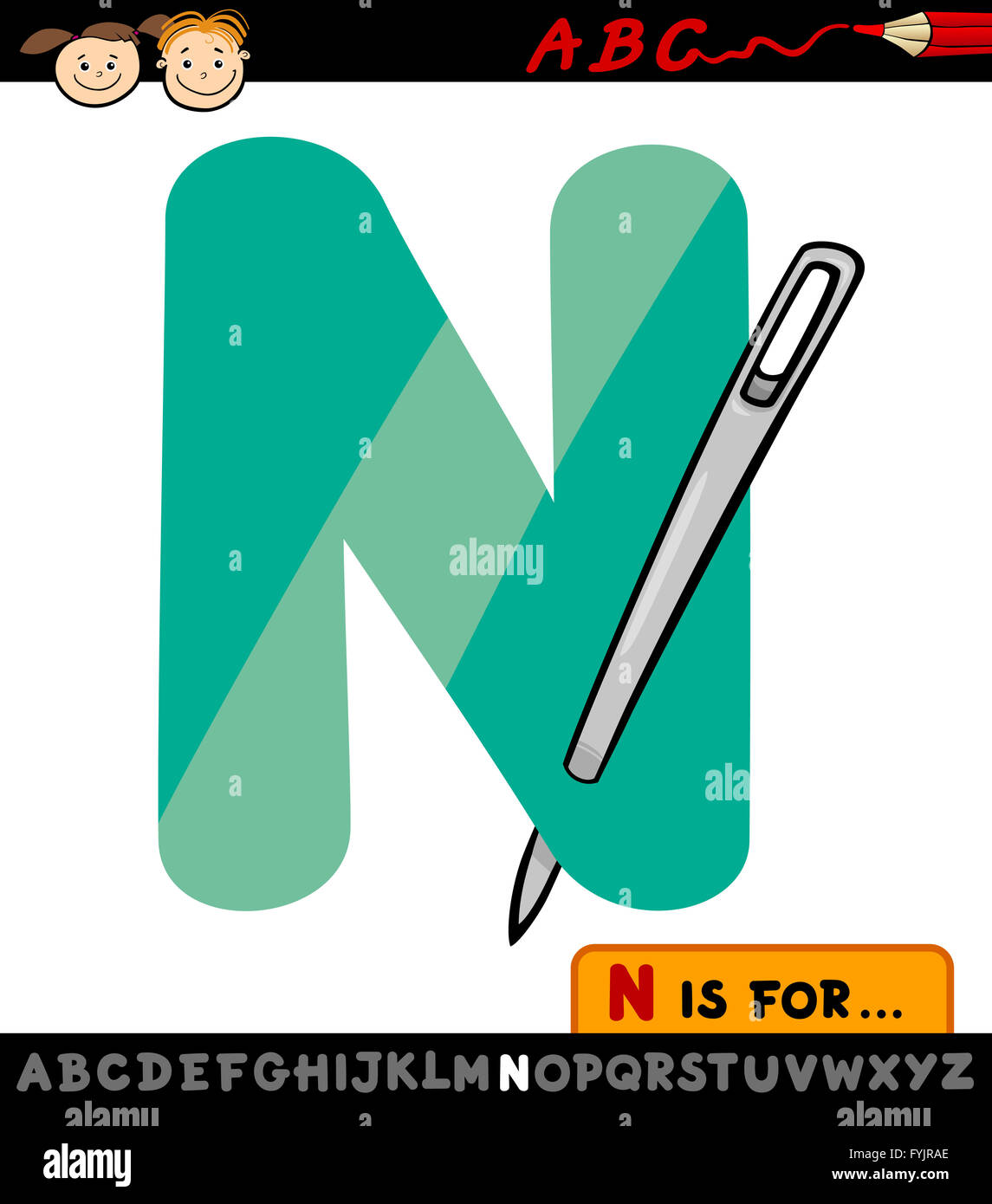 letter n with needle cartoon illustration Stock Photo - Alamy