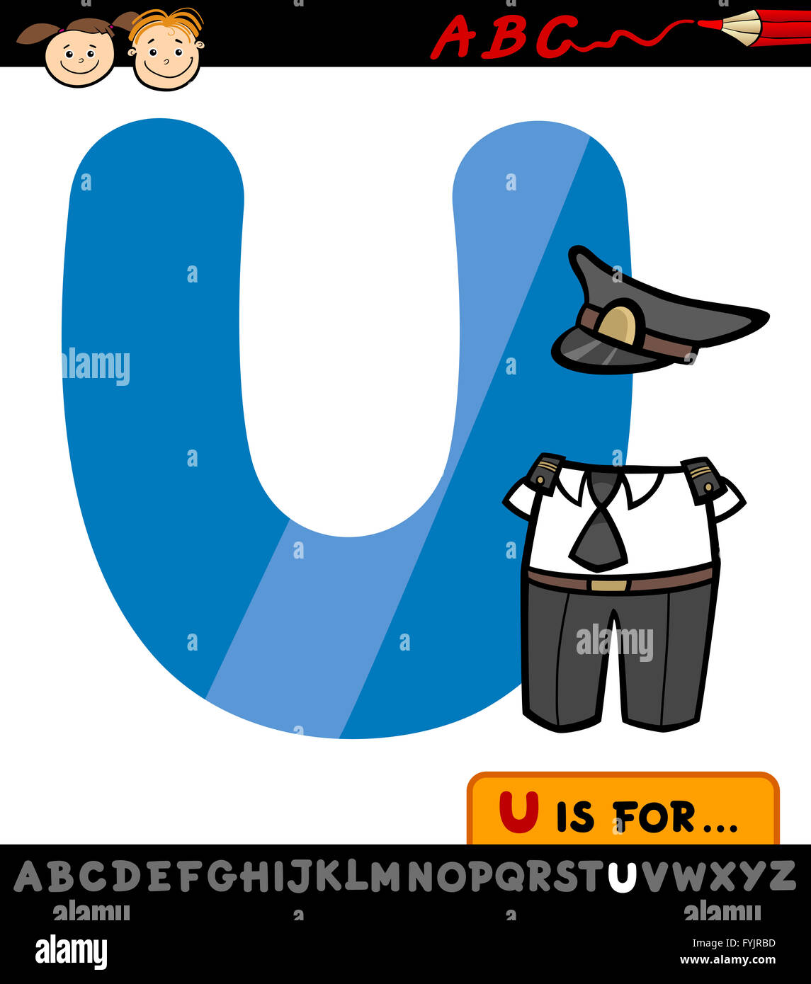 letter u with uniform cartoon illustration Stock Photo - Alamy