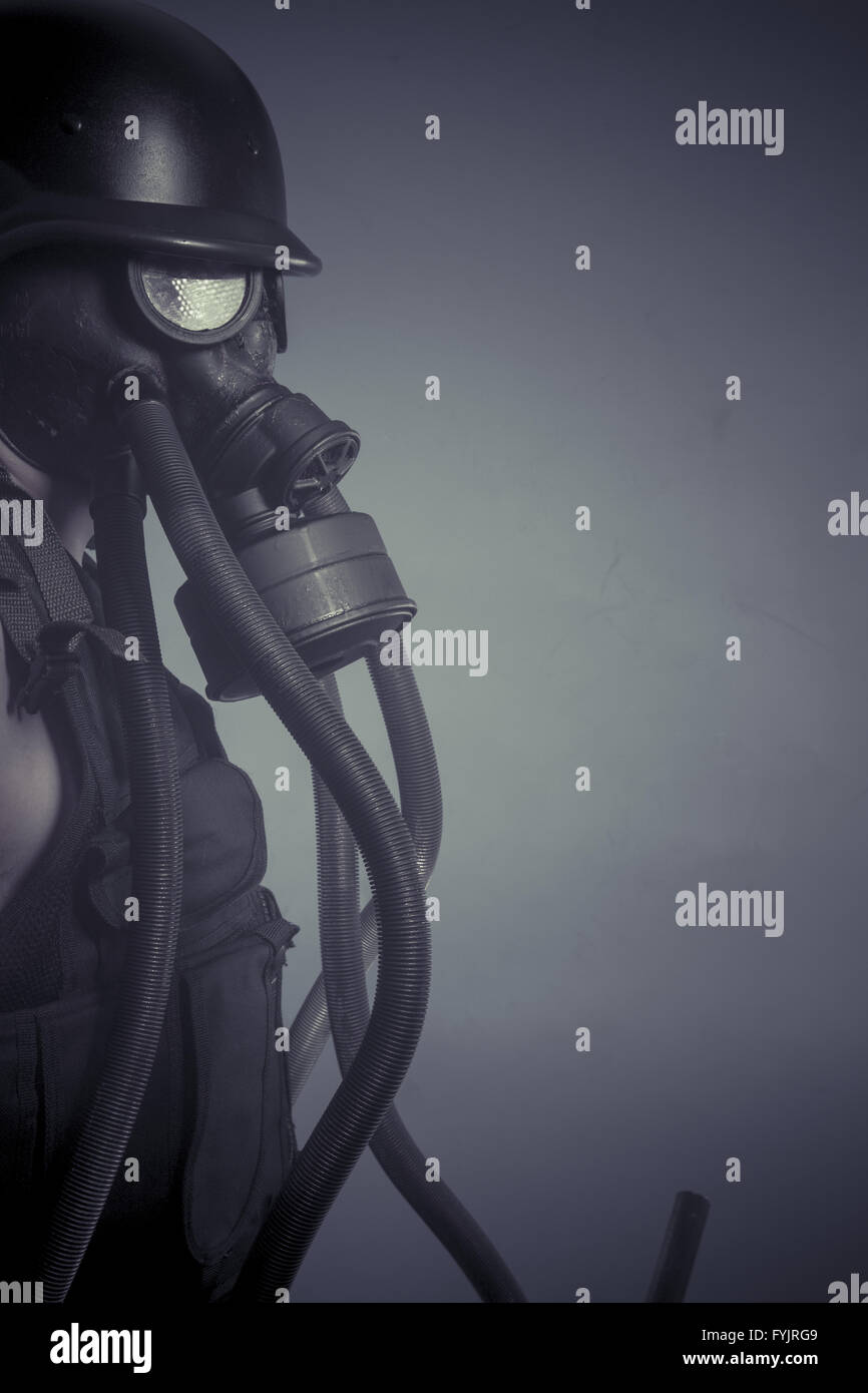 Protection, Man with black gas mask, pollution concept and ecological ...