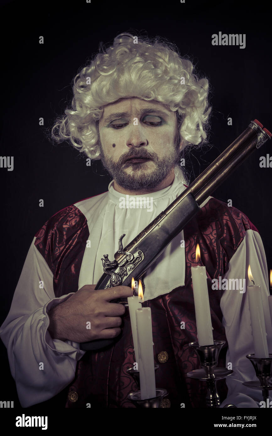 Gunfight, nineteenth century man, , chandelier with candles Stock Photo ...