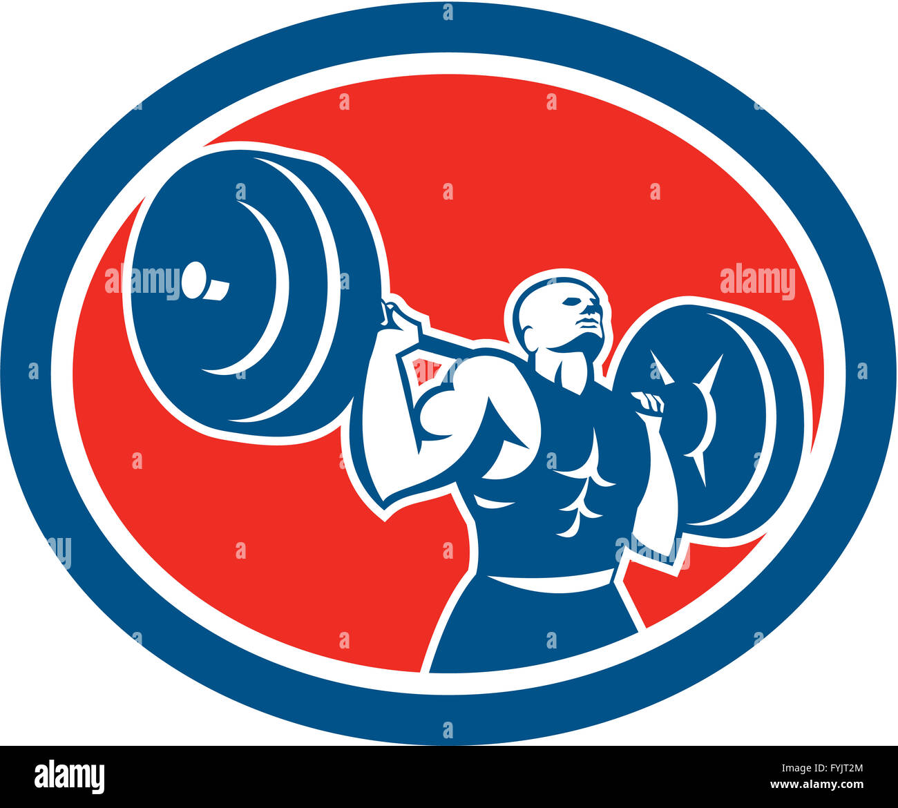 Weightlifter Lifting Barbell Circle Retro Stock Photo - Alamy