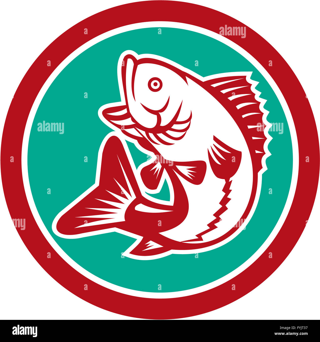 Largemouth Bass Jumping Circle Retro Stock Photo - Alamy