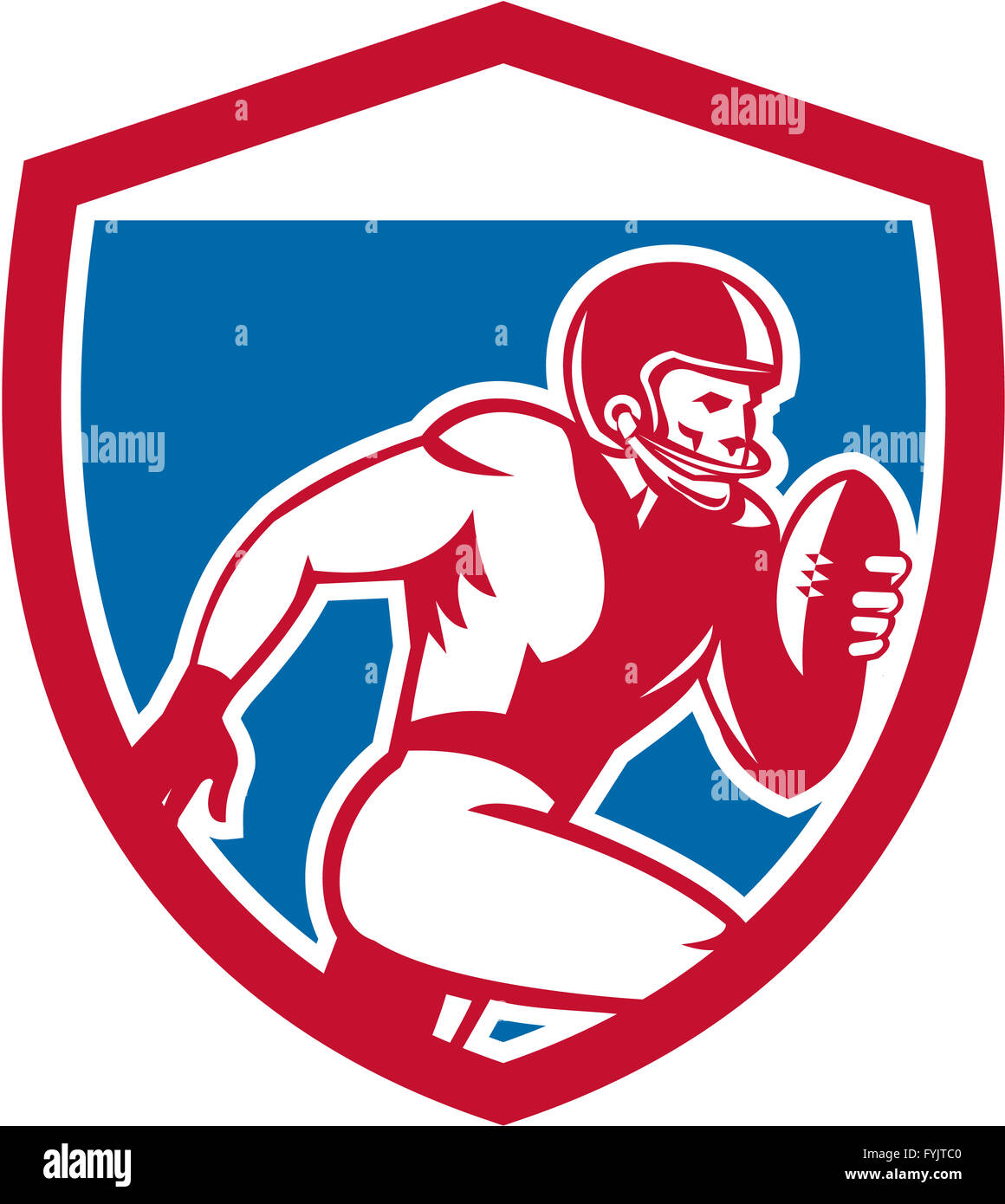 American Football Player Running Shield Retro Stock Photo - Alamy