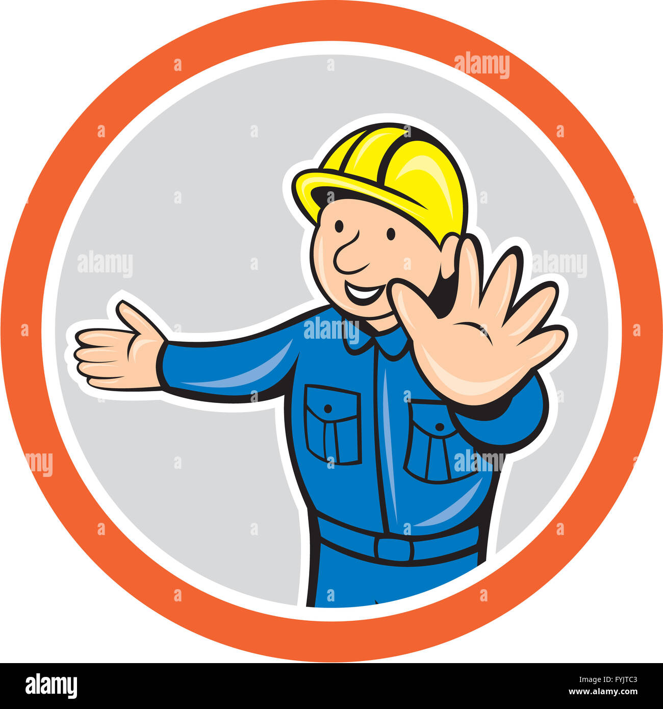 Builder Hands Out Circle Cartoon Stock Photo - Alamy