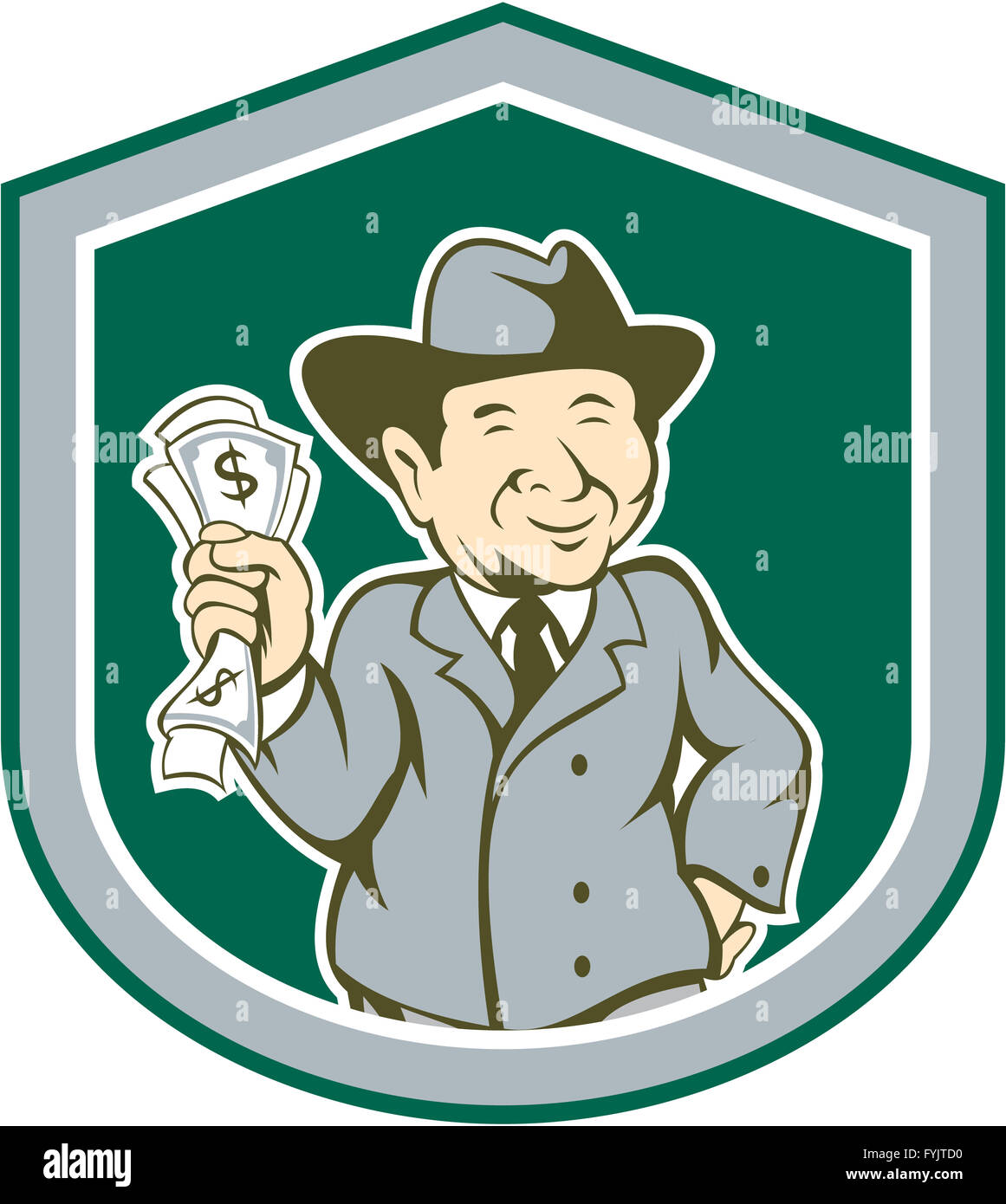 Businessman Rich Man Money Shield Cartoon Stock Photo - Alamy