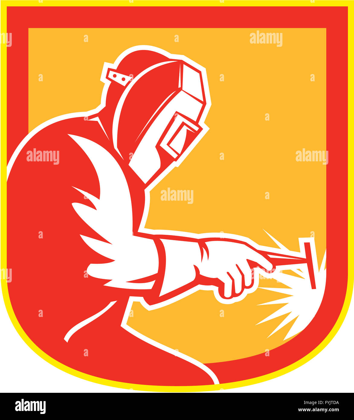 Welder Holding Welding Torch Shield Retro Stock Photo - Alamy