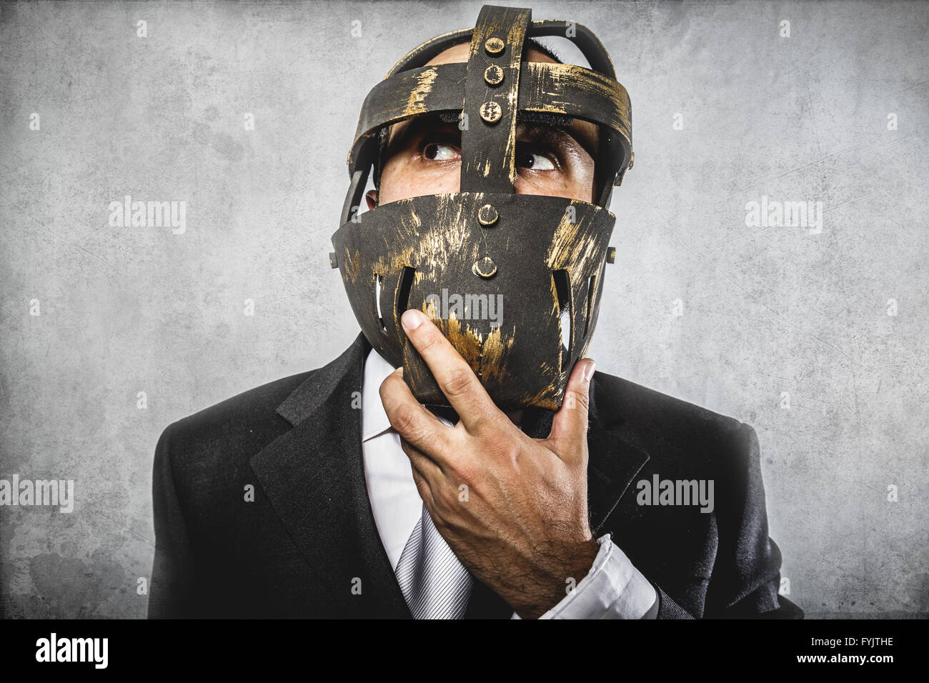 thinking, dangerous business man with iron mask and expressions Stock ...