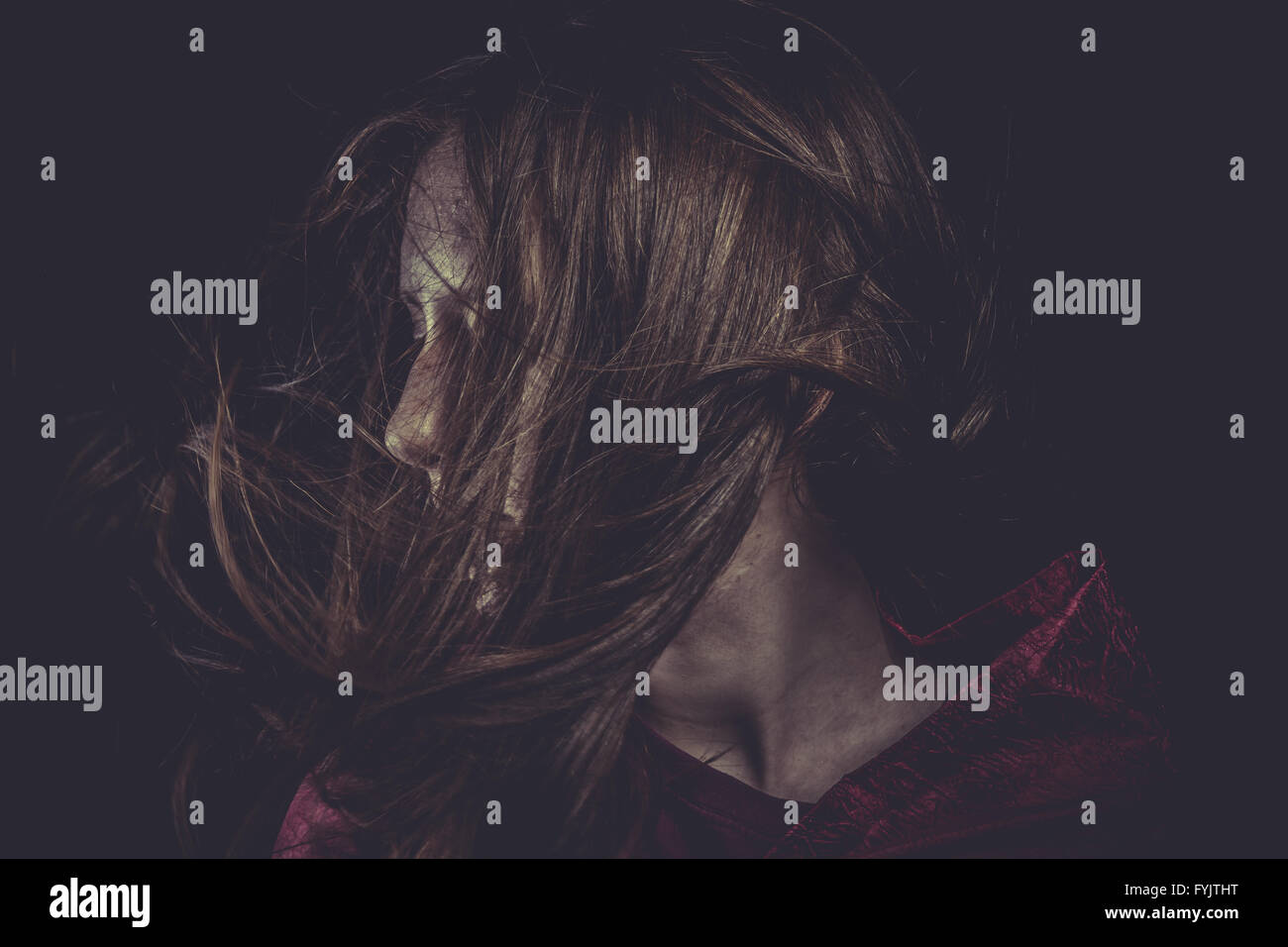 Possessed, Young girl with hair flying, concept nightmares Stock Photo ...