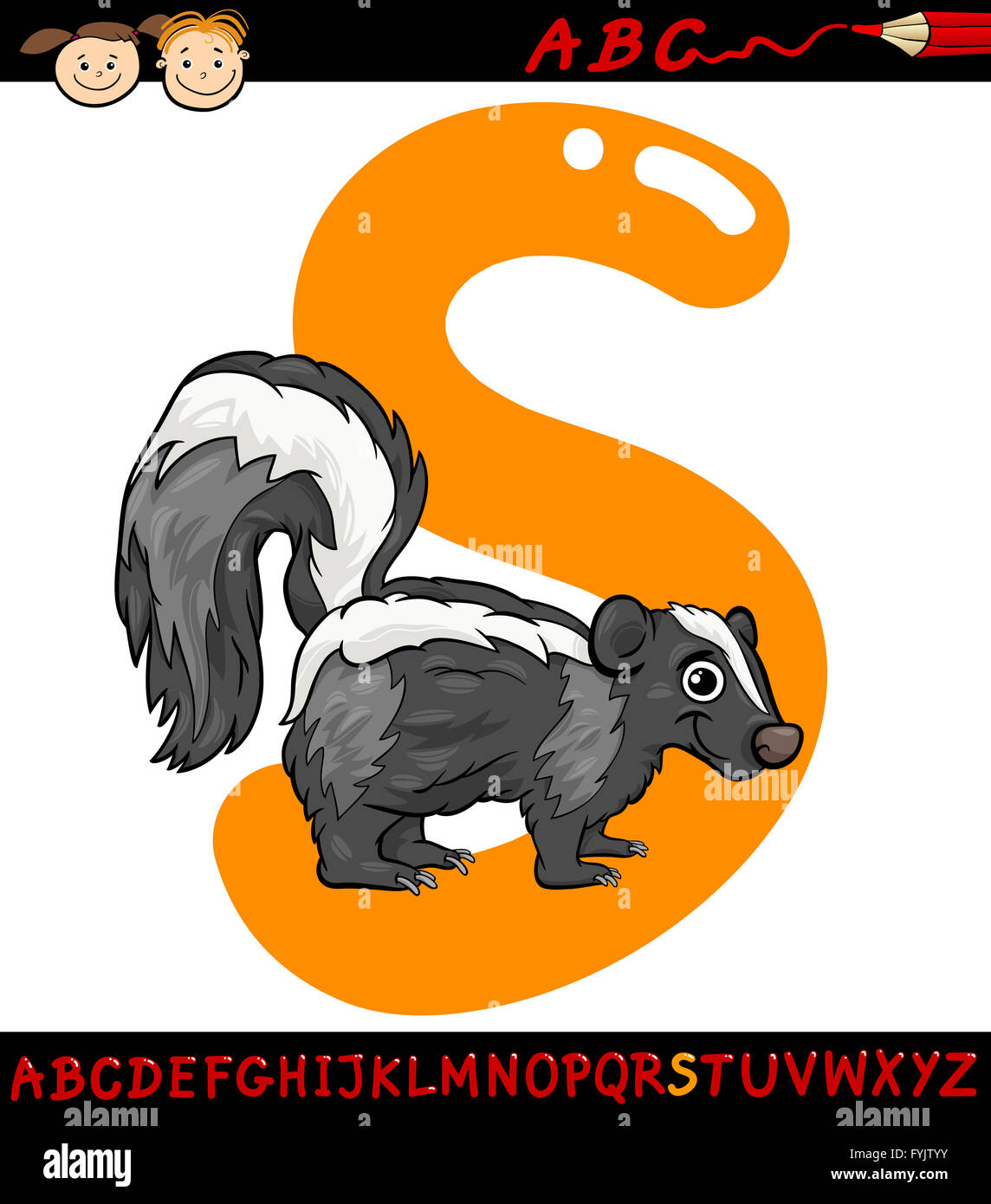 letter s for skunk cartoon illustration Stock Photo - Alamy