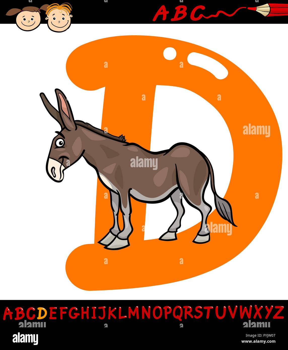 letter d for donkey cartoon illustration Stock Photo - Alamy