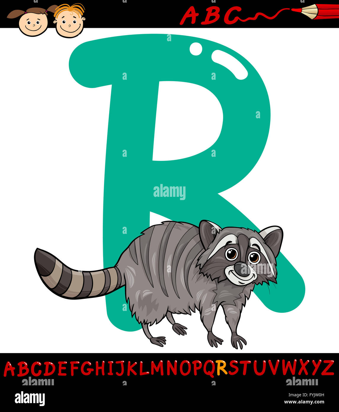 letter r for raccoon cartoon illustration Stock Photo - Alamy