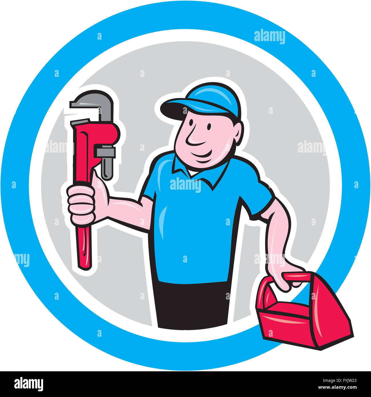 Plumber With Monkey Wrench Toolbox Cartoon Stock Photo - Alamy