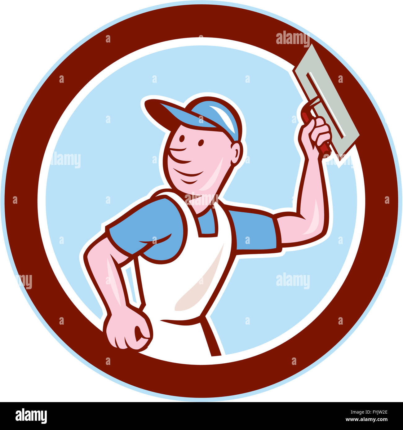 Plasterer Masonry Worker Circle Cartoon Stock Photo - Alamy