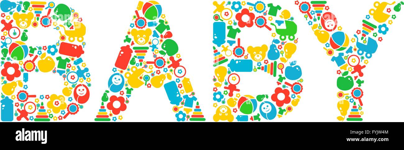 Word BABY composed of different baby tools Stock Vector Image & Art - Alamy