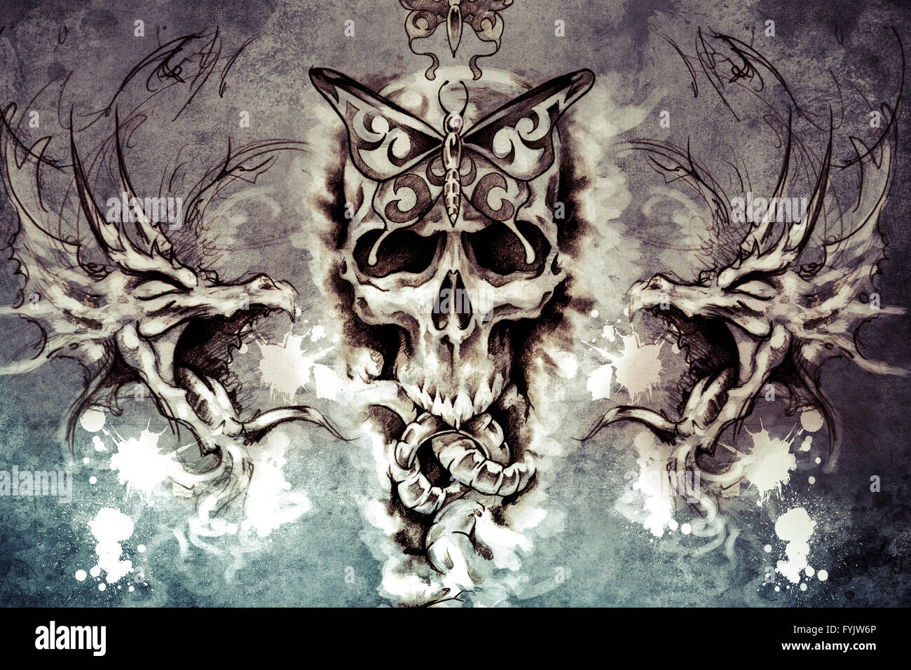 Death Tattoo design over grey background. textured backdrop. Artistic ...