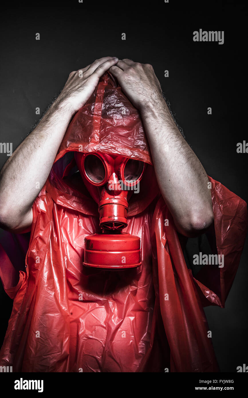 Ebola infection concept, man with red gas mask Stock Photo - Alamy