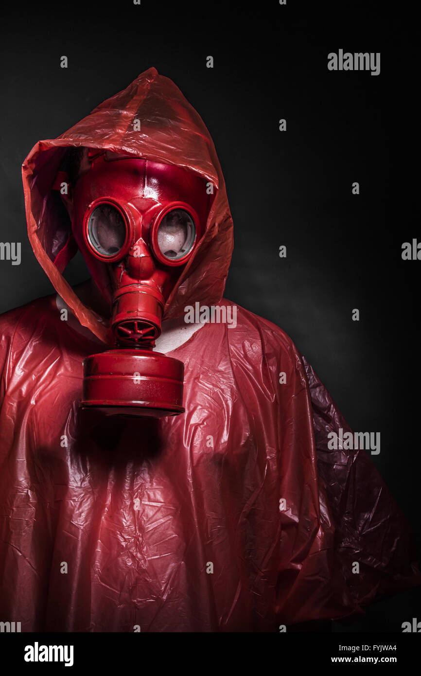 Ebola infection concept, man with red gas mask Stock Photo - Alamy