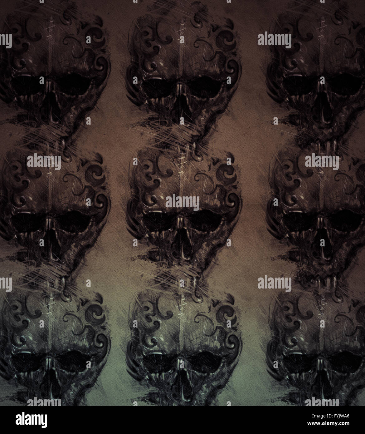 Tattoo skulls over vintage paper, design handmade Stock Photo - Alamy