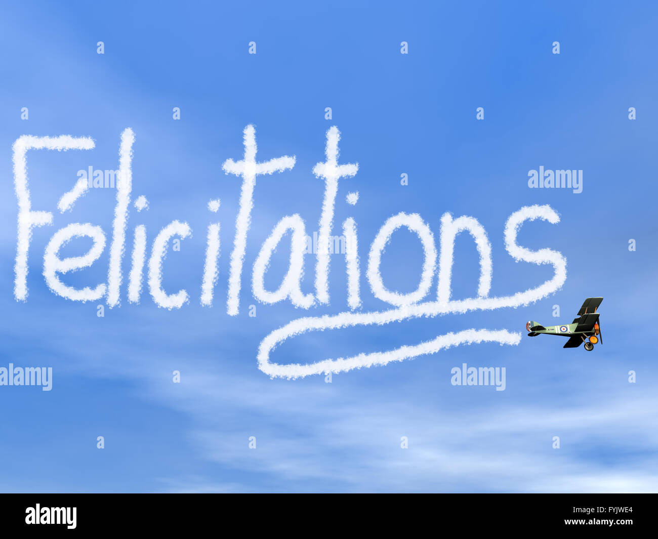 French congratulations message from biplan smoke - 3D render Stock ...