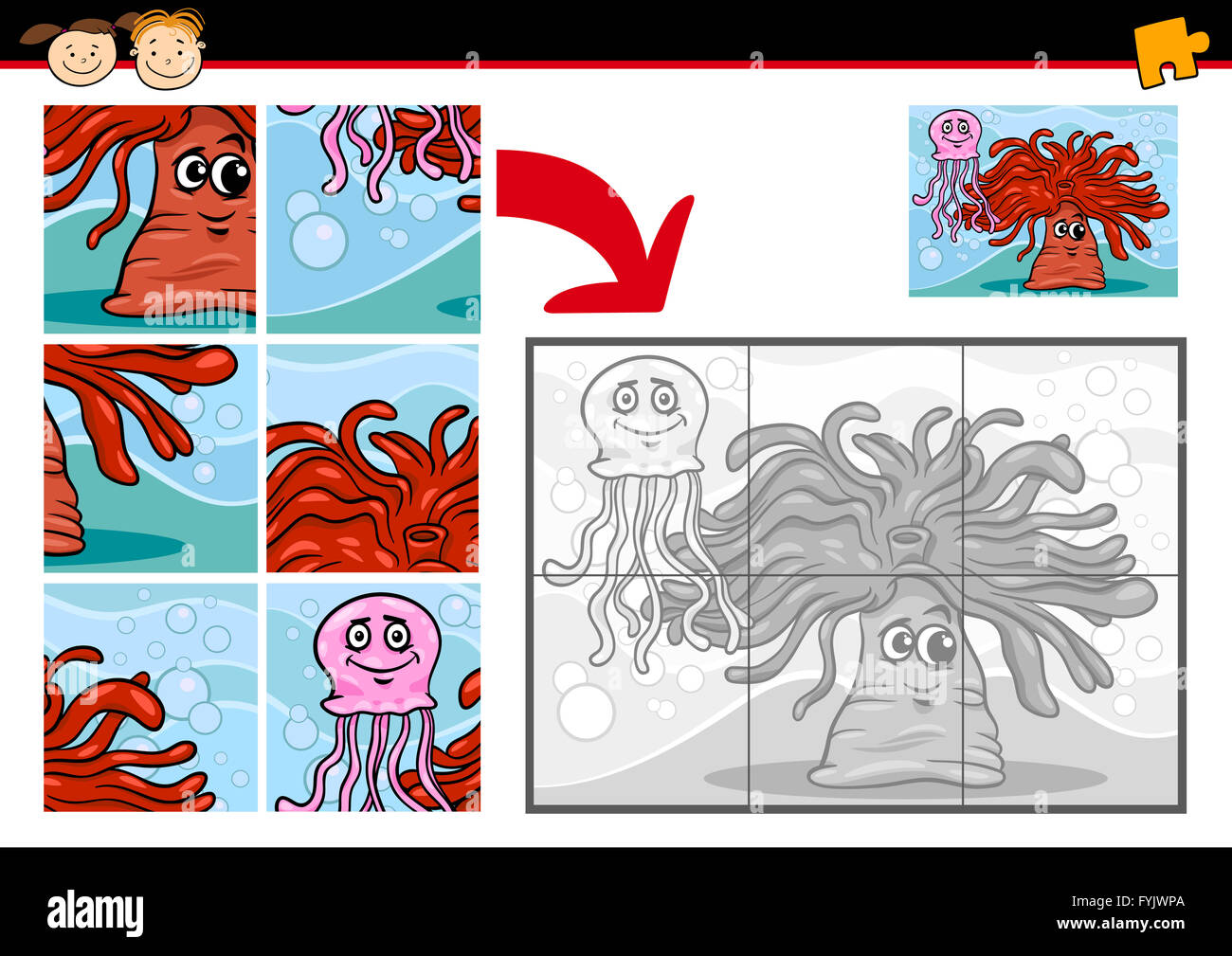 cartoon sea life jigsaw puzzle game Stock Photo - Alamy