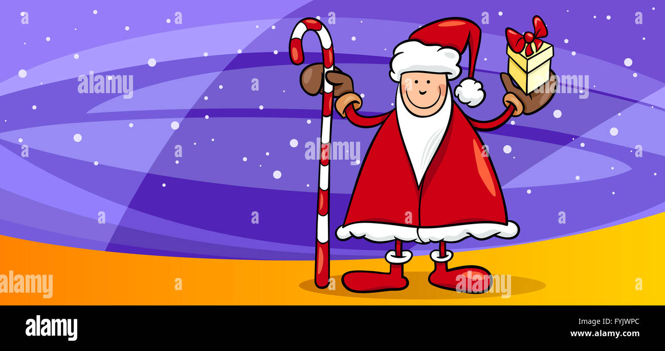santa greeting card cartoon illustration Stock Photo - Alamy