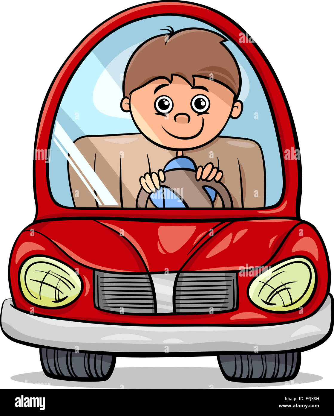 boy in car cartoon illustration Stock Photo - Alamy