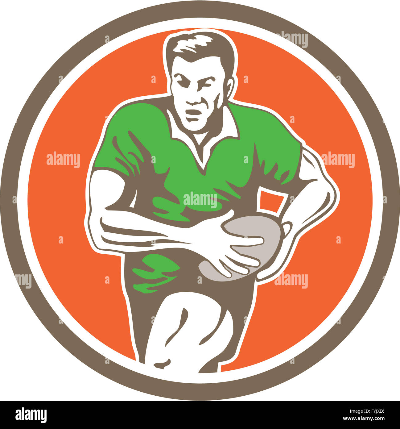 Rugby Player Running Ball Circle Retro Stock Photo - Alamy