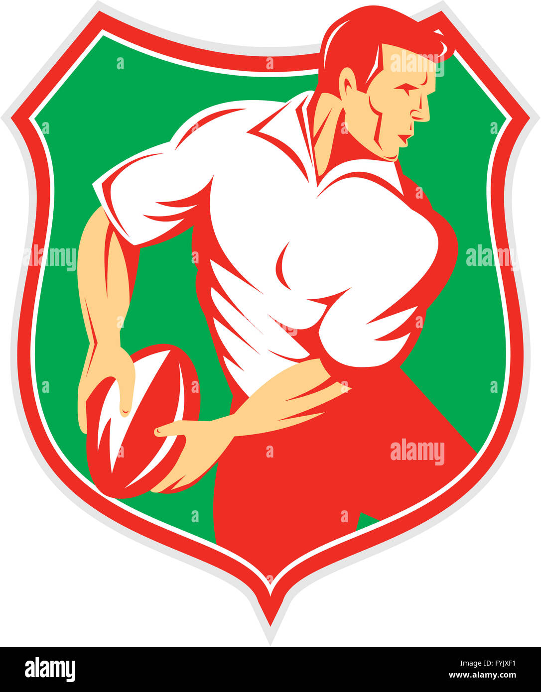Rugby Player Passing Ball Shield Retro Stock Photo - Alamy