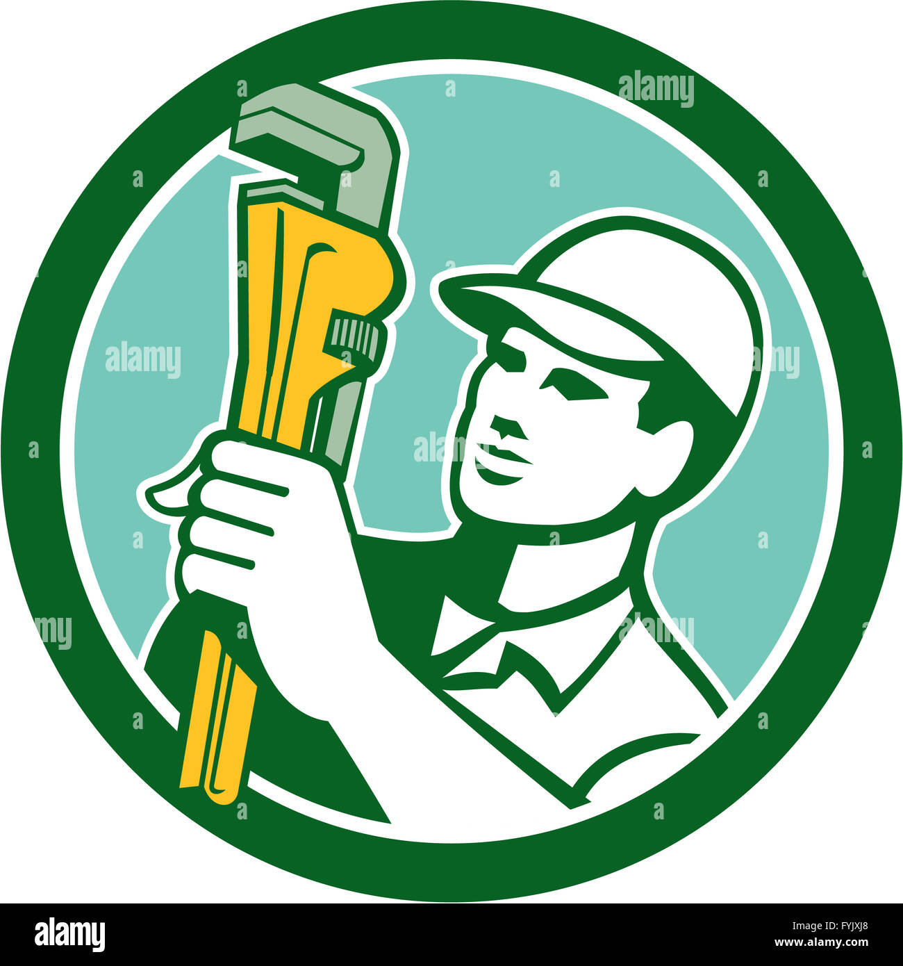Plumber Holding Wrench Circle Retro Stock Photo - Alamy