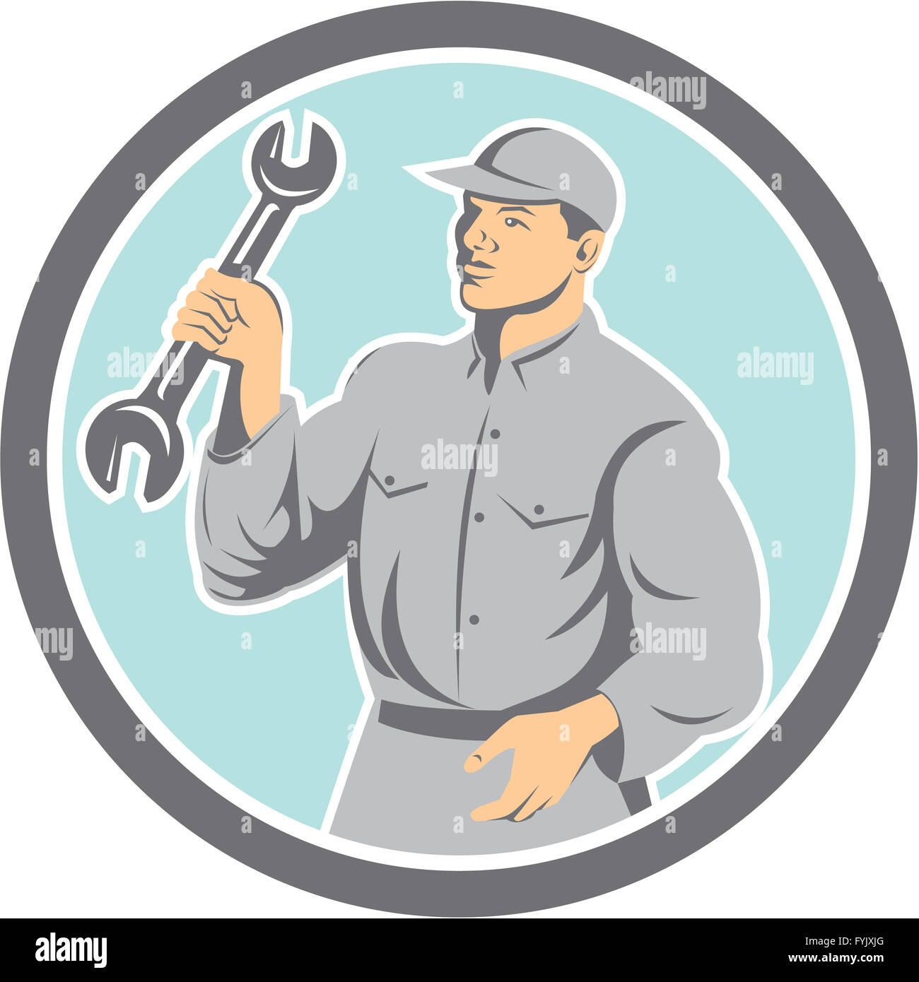 Mechanic holding spanner wrench circle hi-res stock photography and ...