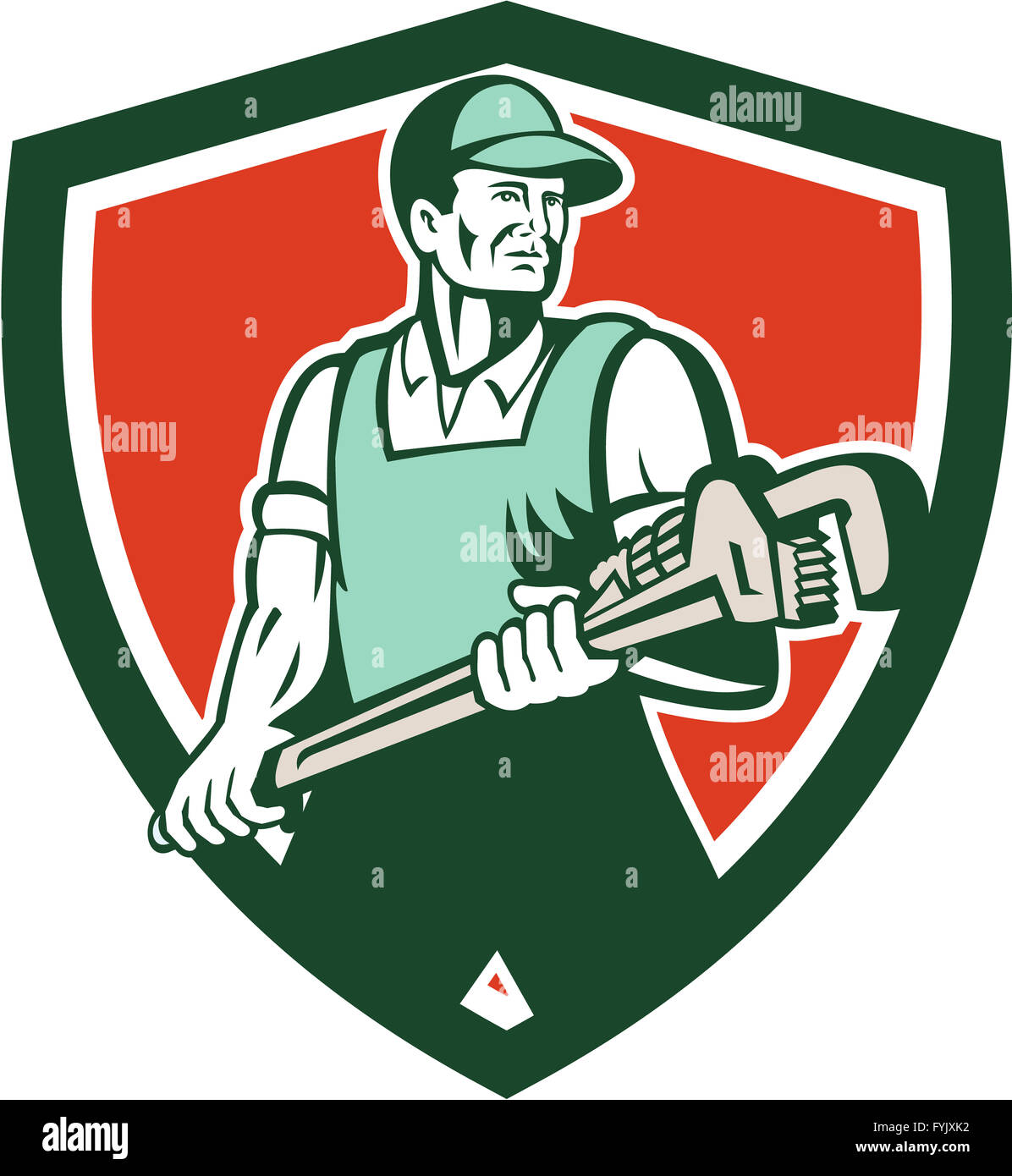 Plumber Holding Giant Wrench Retro Shield Stock Photo - Alamy