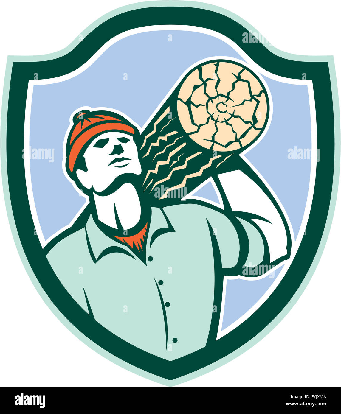 Logger Forester Carry Log Shield Retro Stock Photo - Alamy
